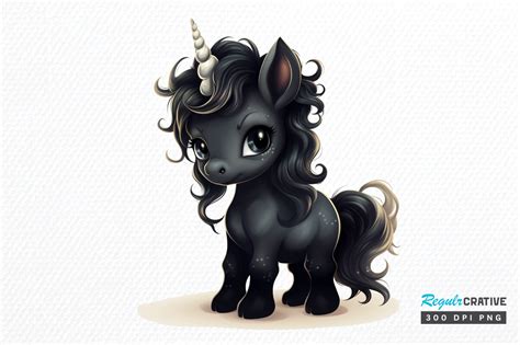 Watercolor Baby Black Unicorn Clipart Graphic By Regulrcrative
