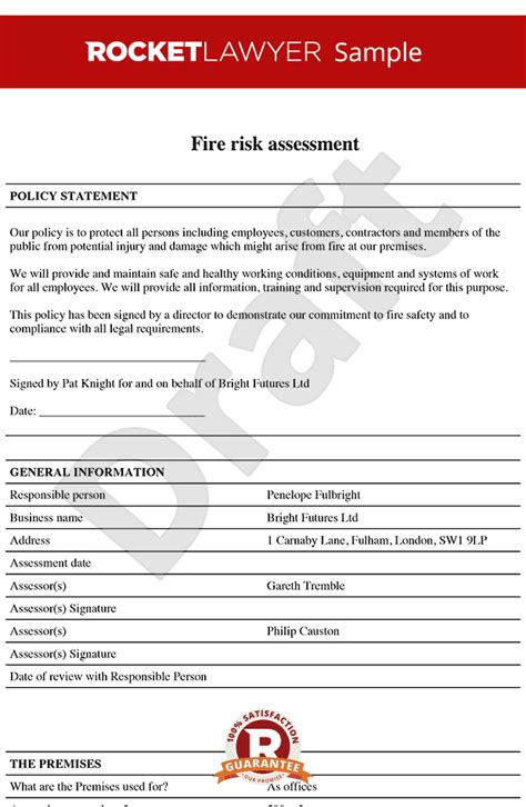 Free Fire Risk Assessment Template Fire Risk Policy
