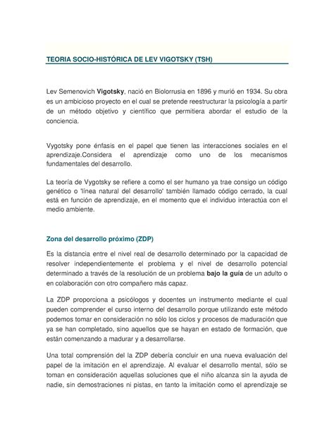 Teoria Socio Historica De Lev Vigotsky Teoria Socio Hist Rica De Lev