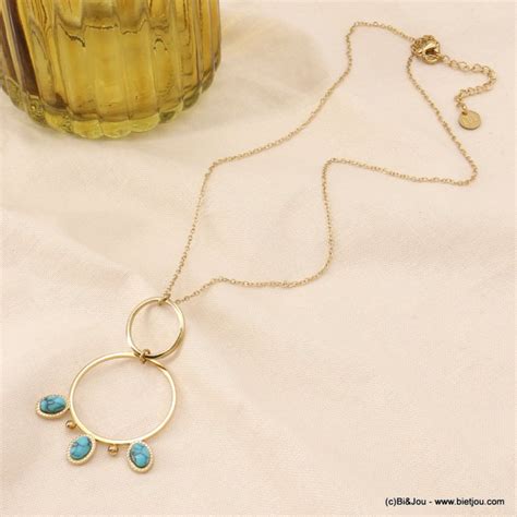 Collier bohème chic en pierres véritables et acier inoxydable pour