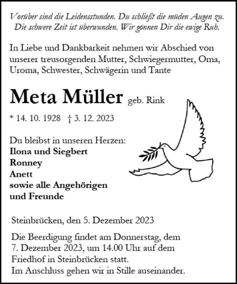 Traueranzeigen von Meta Müller vrm trauer de