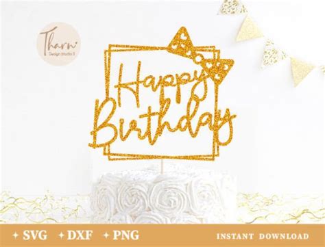 Happy Birthday Cake Topper Svg Laser Cut Graphic By Art Cafe Creative