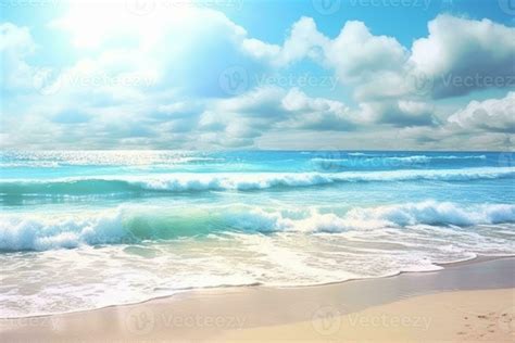 Serene Beach Scene With Waves Gently Rolling Onto The Shore Generative