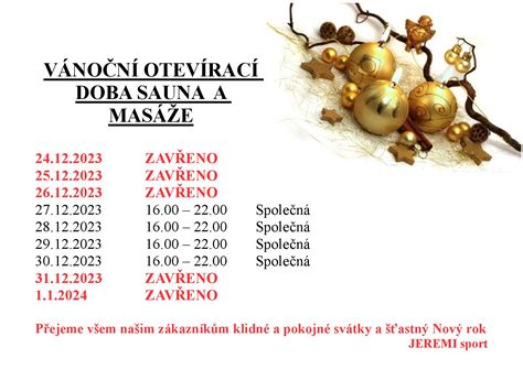SAUNA A MASÁŽE VÁNOČNÍ OTEVÍRACÍ DOBA JEREMI SPORT
