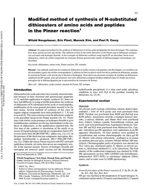 pdf modified method of synthesis of n substituted dithioesters of amino acids and peptides in