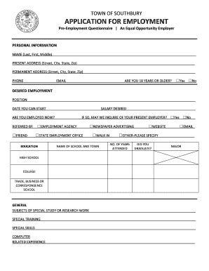 Fillable Online APPLICATION FOR EMPLOYMENT Town Of Southbury Fax