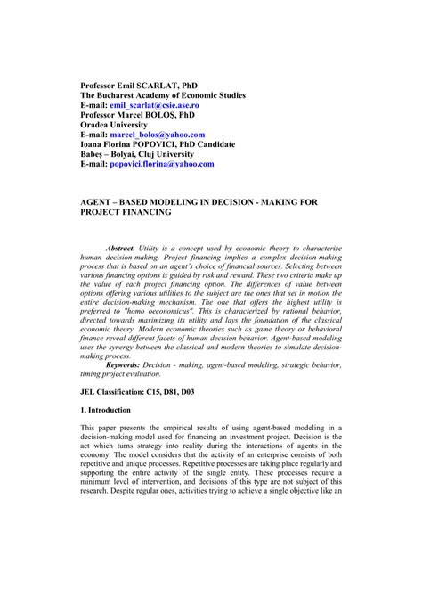 pdf agent based modeling in decision making for project financing