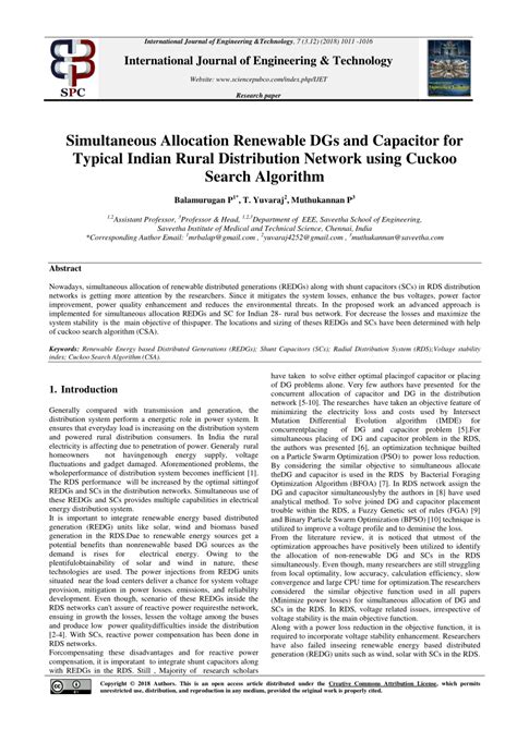pdf simultaneous allocation renewable dgs and capacitor for typical indian rural distribution