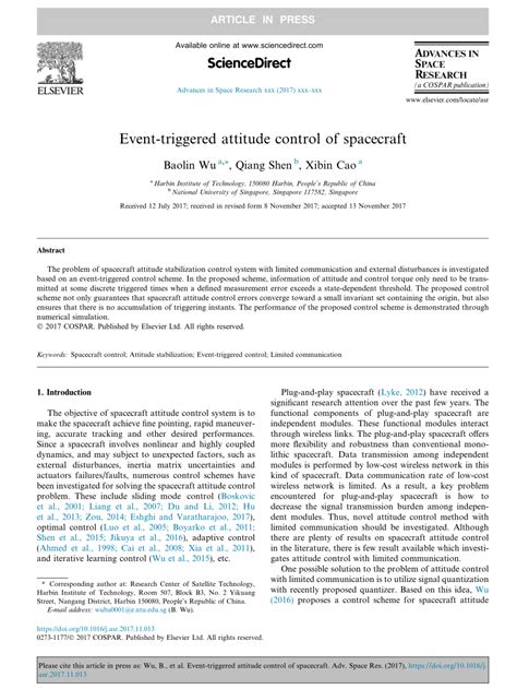 pdf event triggered attitude control of spacecraft