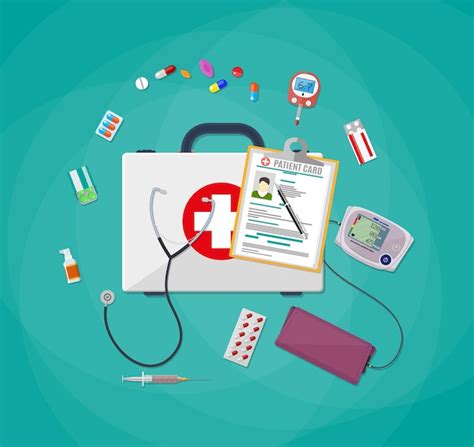 Botiquín de primeros auxilios con pastillas y dispositivos médicos