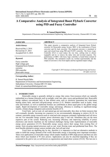 a comparative analysis of integrated boost flyback converter using pid and fuzzy controller pdf