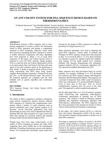 pdf an ant colony system for dna sequence design based on thermodynamics