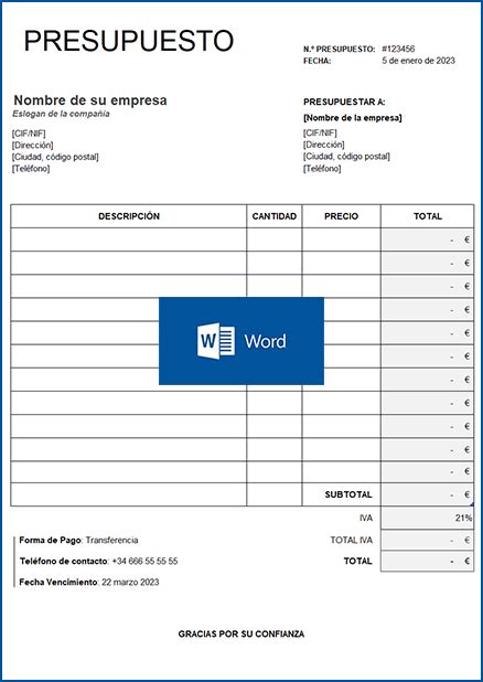 Plantilla Presupuesto En Word Excel Y PDF GRATIS