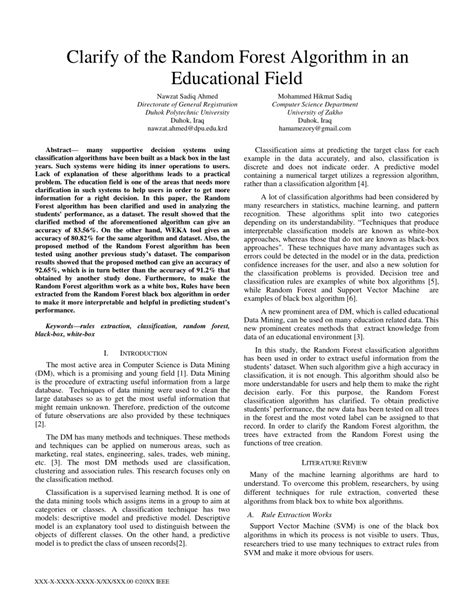 pdf clarify of the random forest algorithm in an educational field