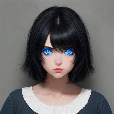 Girl Medium Black Hair Blue Eye