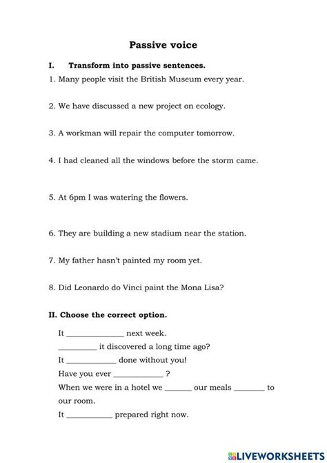 The Worksheet For Passive Voice