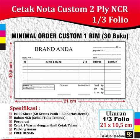 Jual CETAK NOTA 2 PLY NCR UKURAN 1 3 FOLIO Shopee Indonesia