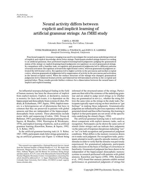 pdf neural activity differs between explicit and implicit learning of artificial grammar