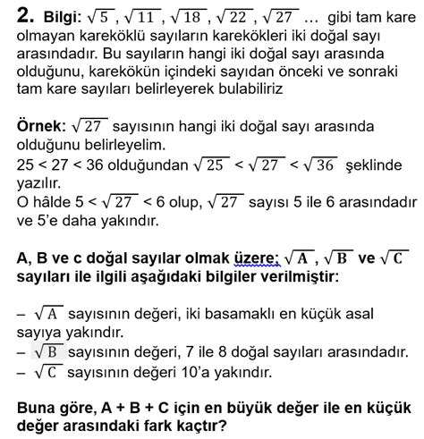 S N F Matematik Karek K Testi Test Z Web De Ren