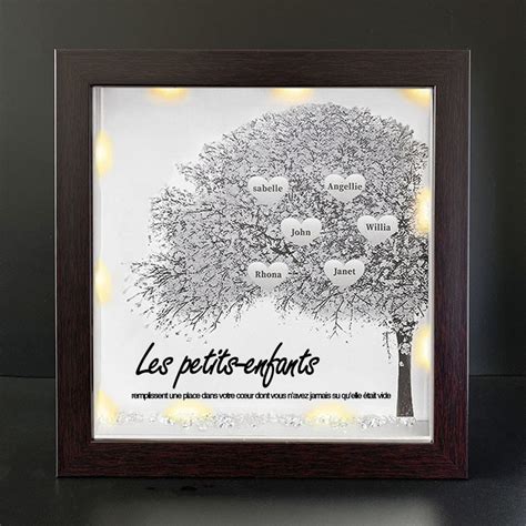 Arbre généalogique personnalisé petits enfants nom cadre en chêne rouge