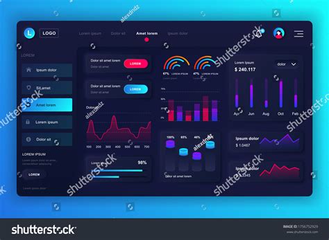 Neumorphic Dashboard Ui Kit Admin Panel Stock Vector Royalty Free