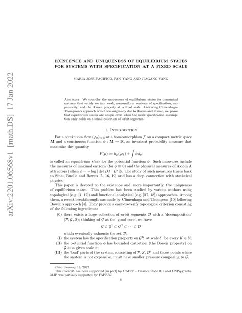 pdf existence and uniqueness of equilibrium states for systems with specification at a fixed scale