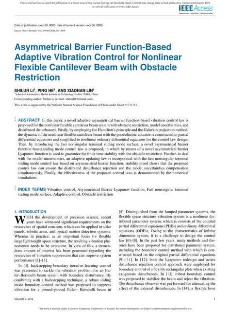 pdf asymmetrical barrier function based adaptive vibration control for nonlinear flexible