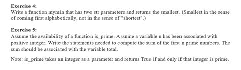 solved exercise 4 write a function mymin that has two str