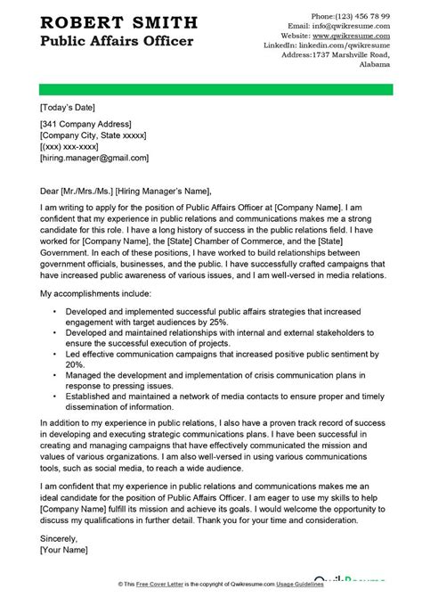 Public Affairs Officer Cover Letter Examples QwikResume