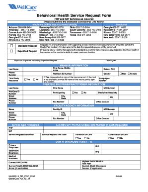 Php And Iop Service Request Wellcare Fill And Sign Printable