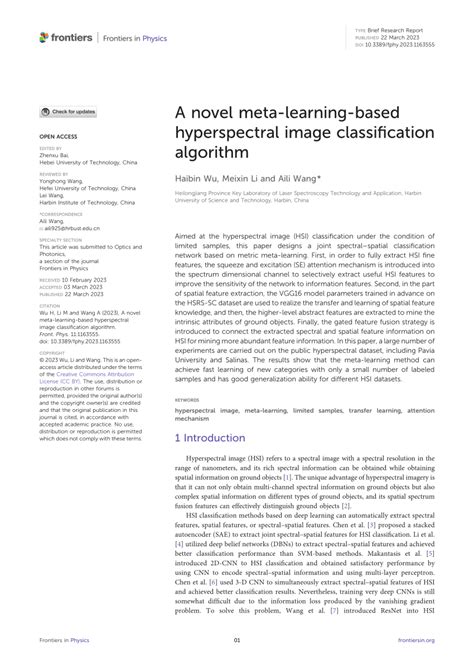 pdf a novel meta learning based hyperspectral image classification algorithm