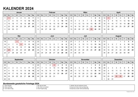 Kalender Mit Kalenderwochen Und Feiertagen Pdf Xls Png