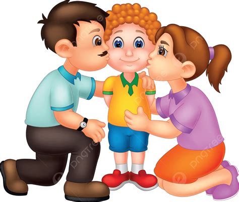 Una Familia Feliz Besando A Su Hijo Ilustraci N De Dibujos Animados