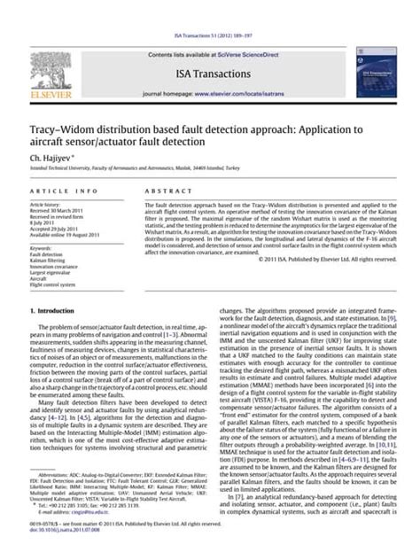 tracy widom distribution based fault detection approach application to aircraft sensor actuator