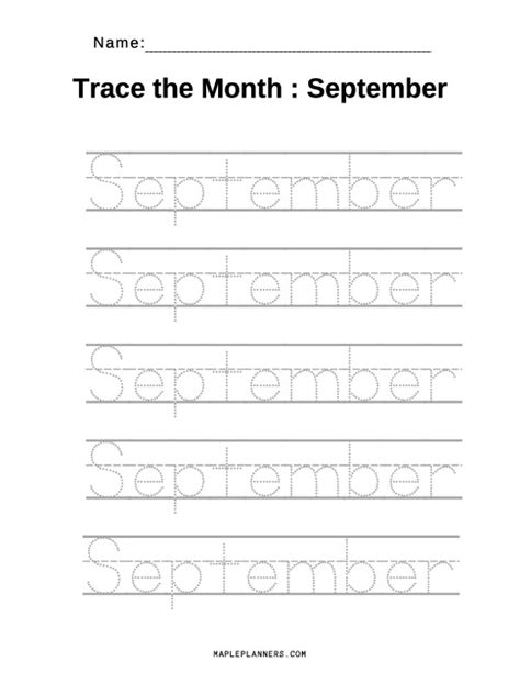 September Tracing Worksheets Trace The Months Of Year