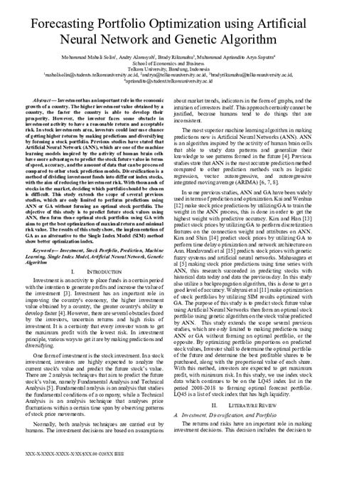 pdf forecasting portfolio optimization using artificial neural network and genetic algorithm