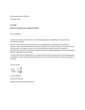 Fillable Online Form 605 Notice Of Ceasing To Be A Substantial Holder