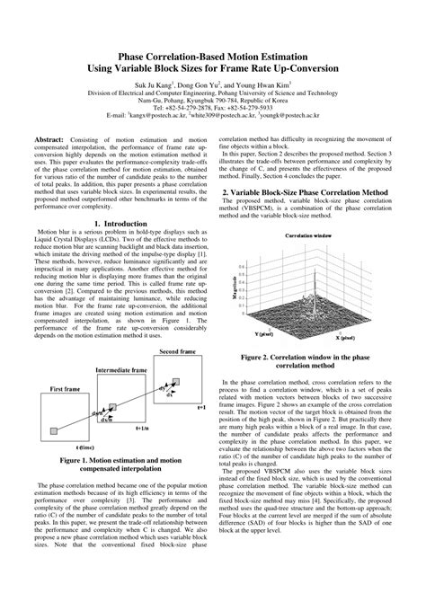 pdf phase correlation based motion estimation using variable block sizes for frame rate up