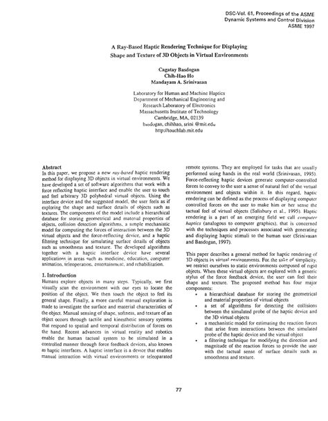 pdf ray based haptic rendering technique for displaying shape and texture of 3d objects in