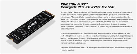 Kingston Unidad de estado sólido FURY Renegade de 1TB PCIe 4 0 NVMe M 2