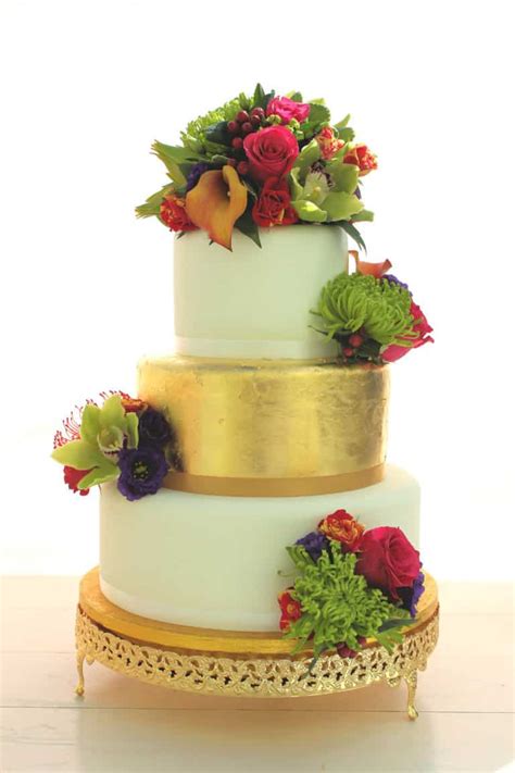 Gold Cake With Vivid Fresh Flower Clusters Bay Tree Cakes