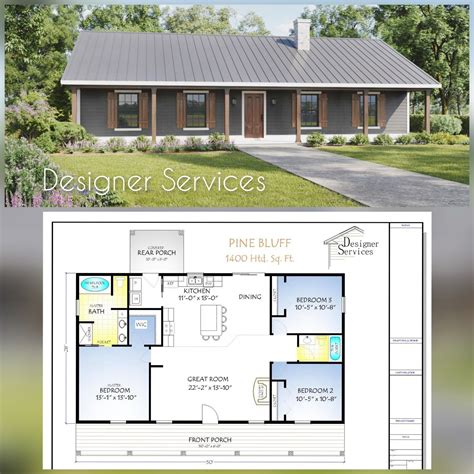 Pine Bluff House Plans 1400 Square Feet EBay