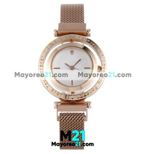 Reloj Circulo Doble Diamante Fondo Blanco Extensible Metal Mesh Iman