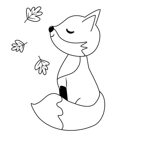 Cute Cartoon Black And White Character Fox With Autumn Leaves Vector
