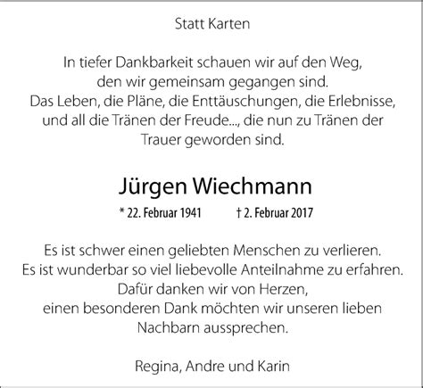Traueranzeigen von Jürgen Wiechmann nordwest trauer de