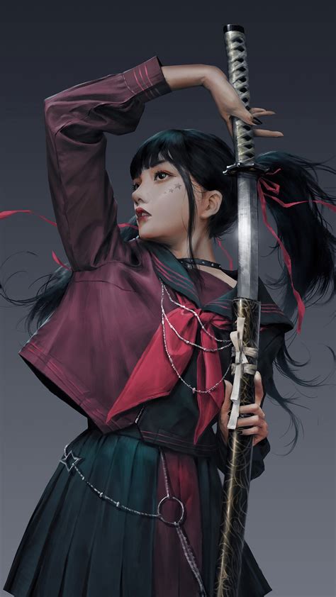Samurai Anime Girls High School Student Katana Oni Mask K Hd