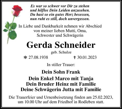 Traueranzeigen Von Gerda Schneider Abschied Nehmen De
