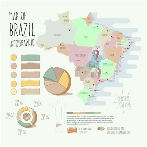 Infográfico do mapa linear do brasil Vetor Grátis