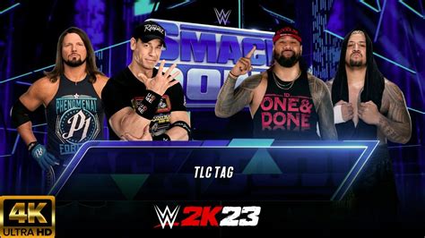 WWE 2K23 JOHN CENA AJ STYLES VS JIMMY USO SOLO SIKOA TLC TAG