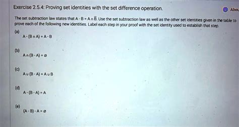 solved exercise 2 5 4 proving set identities with the set difference operation ace the set